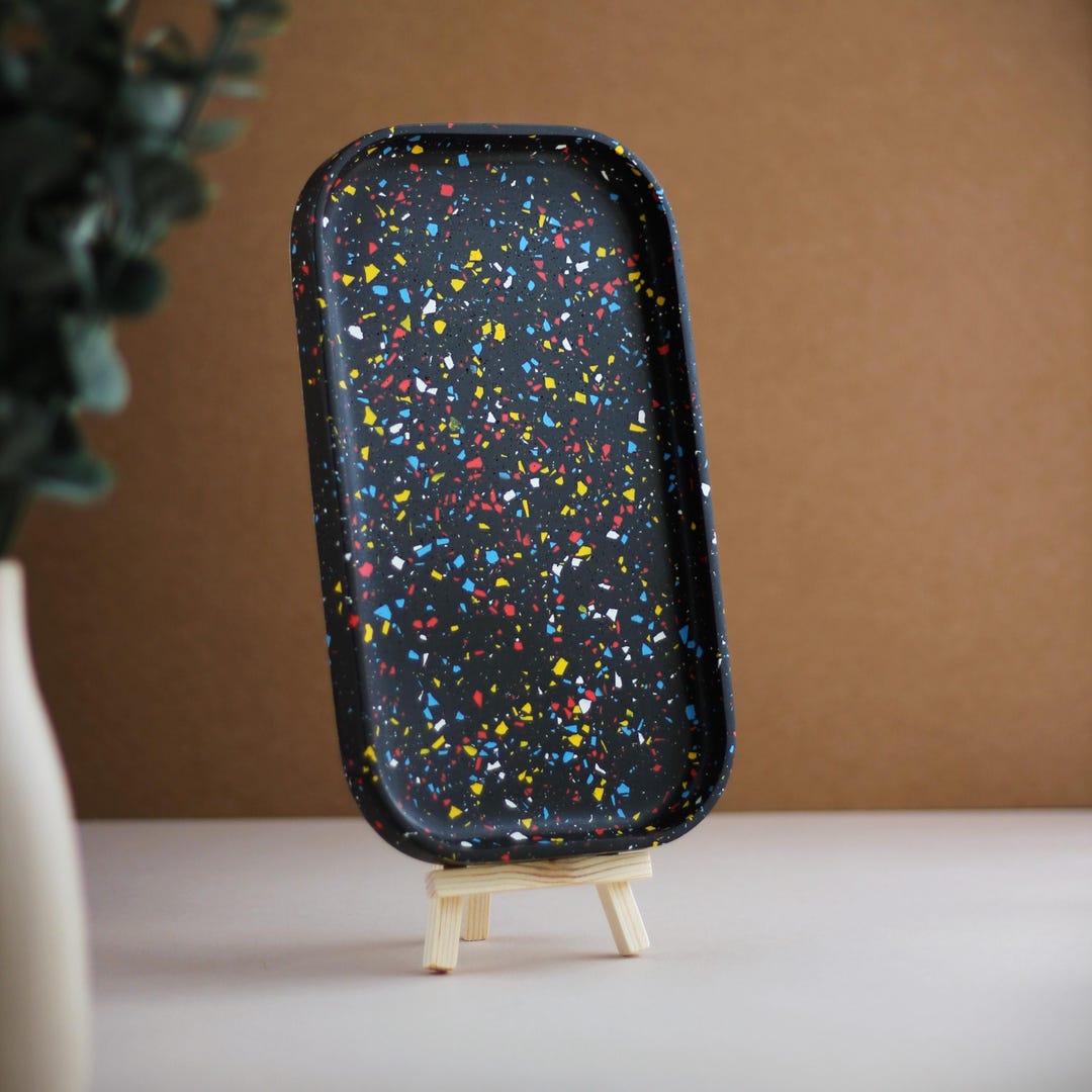 Black Terrazzo Rectangular Tray Handmade Tray for Home Terrazzo Serving ...