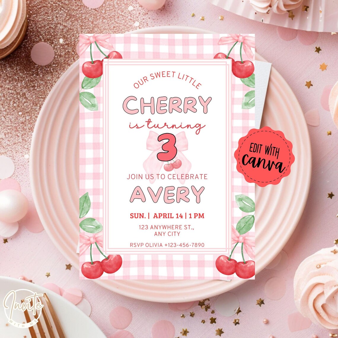 Cherry Birthday Invitation, Cherry Party Invitation, Cherries First ...