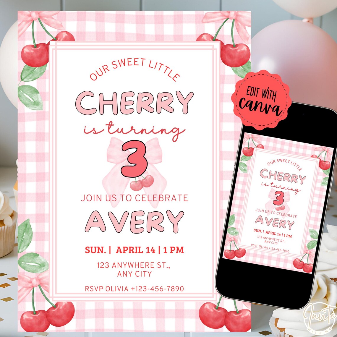 Cherry Birthday Invitation, Cherry Party Invitation, Cherries First ...