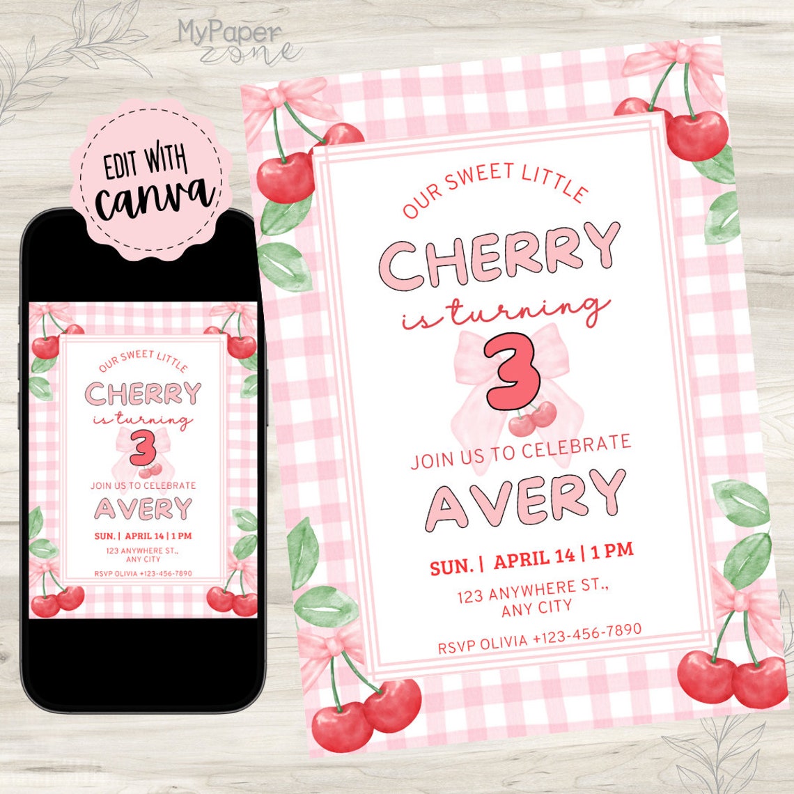 Cherry Birthday Invitation, Cherry Party Invitation, Cherries First ...