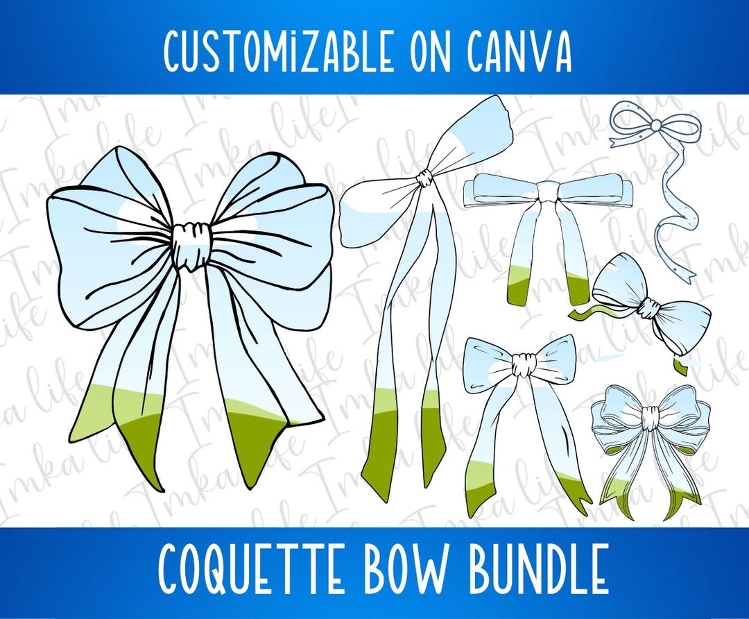 Coquette Bow Bundle Canva Frame Trending Create Customize Bow Ribbon ...