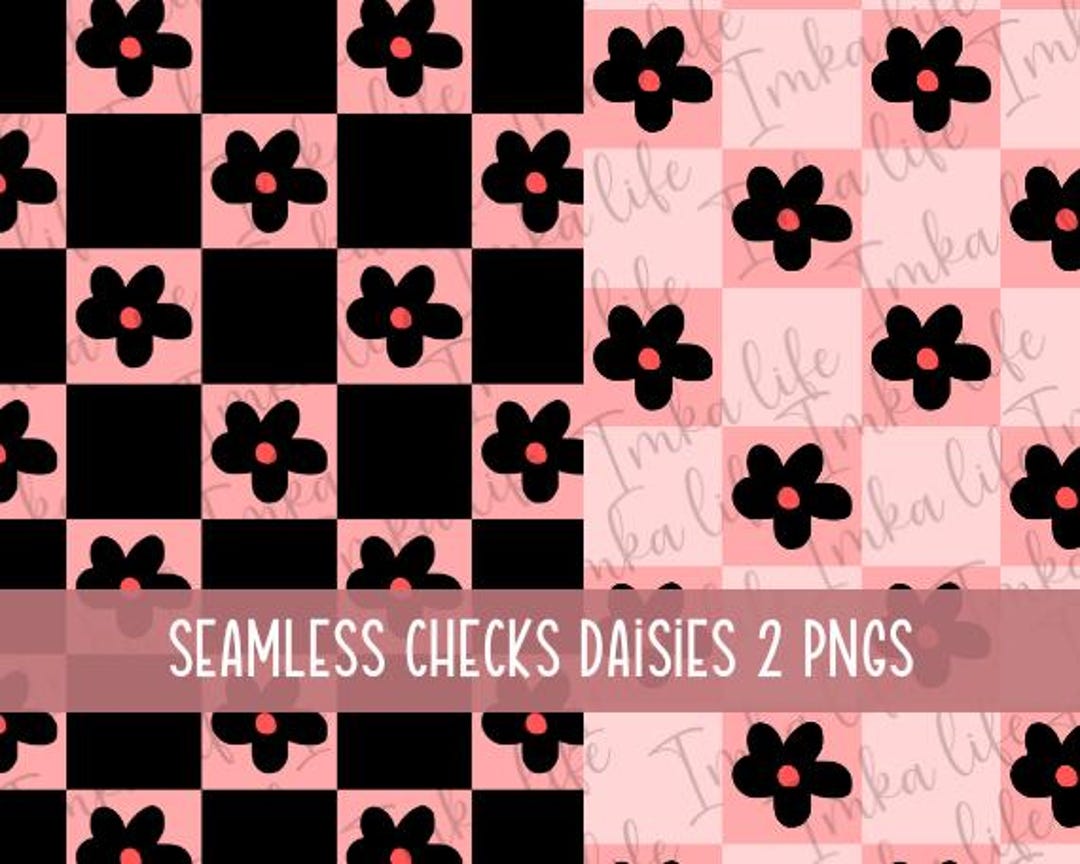 Checkerboard Daisy Seamless Pattern Black Pink Bundle Girly Checker ...