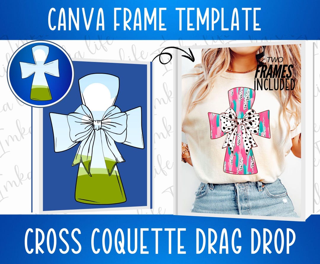 Religous Cross Coquette Bow Canva Frame Custom Easter Cross Christian Canva Template Drag Drop ...