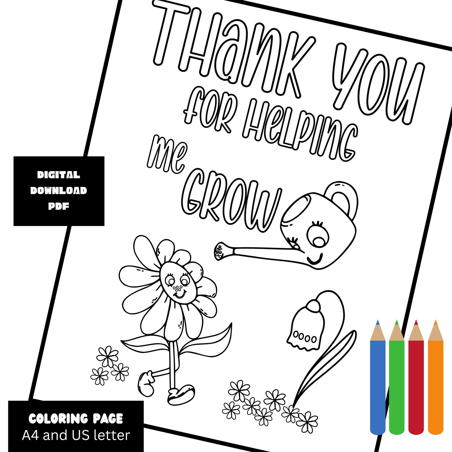 Thank You for Helping Me Grow Coloring Page for Kids Gift to Mom Pdf ...