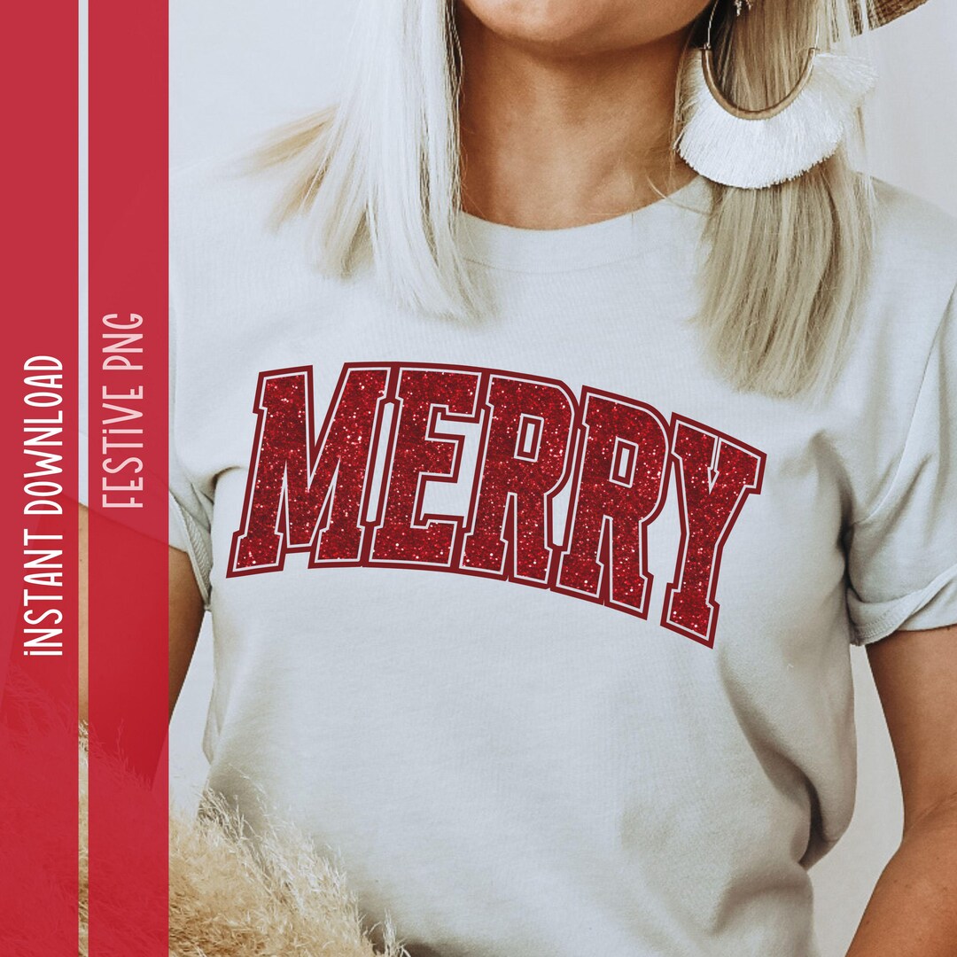 Merry Varsity Christmas Red Glitter Png Christmas Season Sparkle Effect ...
