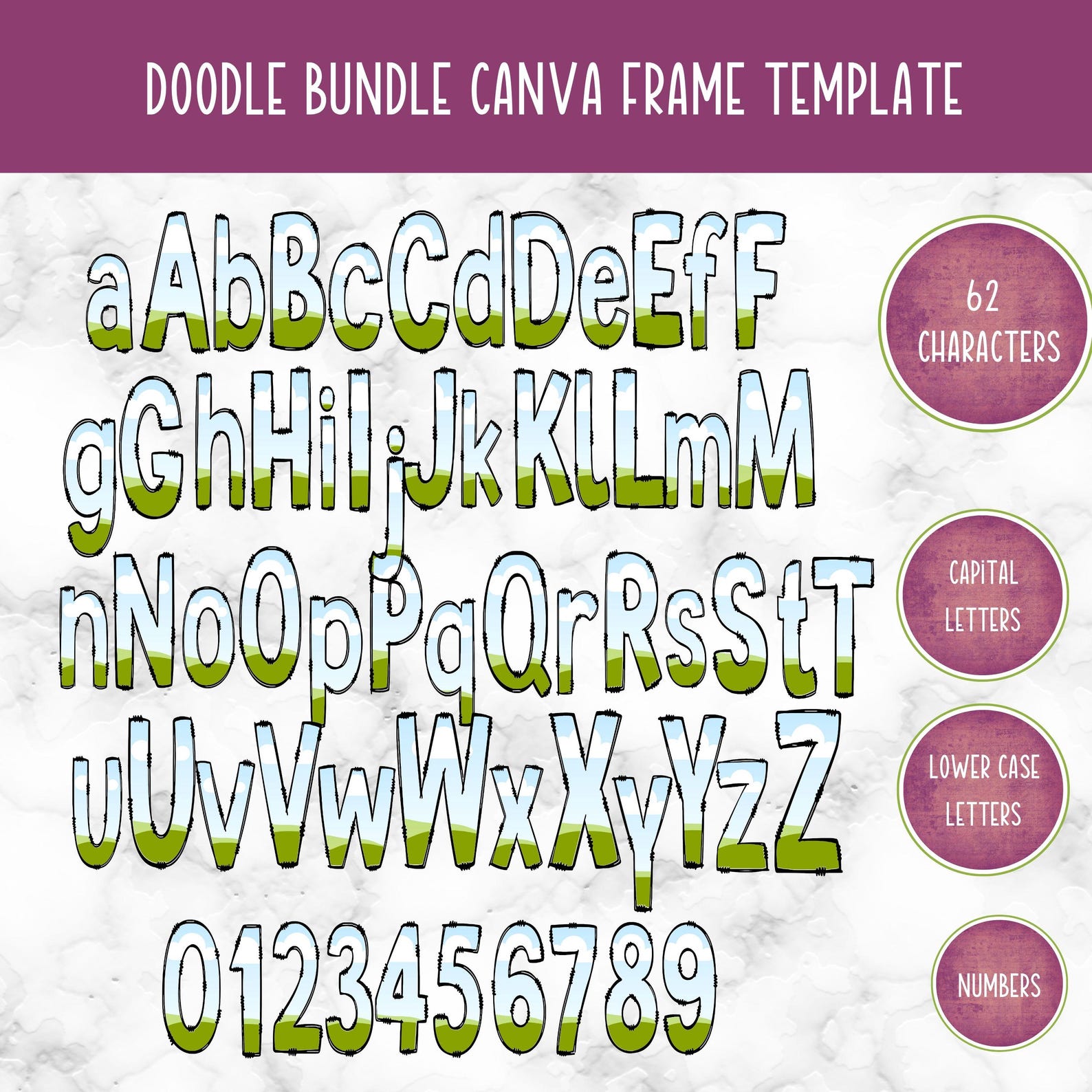 Alphabet Letters Canva Frame Doodle Font and Numbers Template Drag and ...