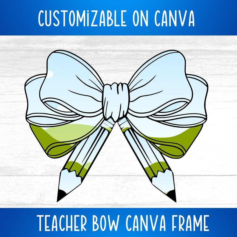 Pencil Bow Coquette School Ribbon Canva Teacher Frame Drag and Drop ...