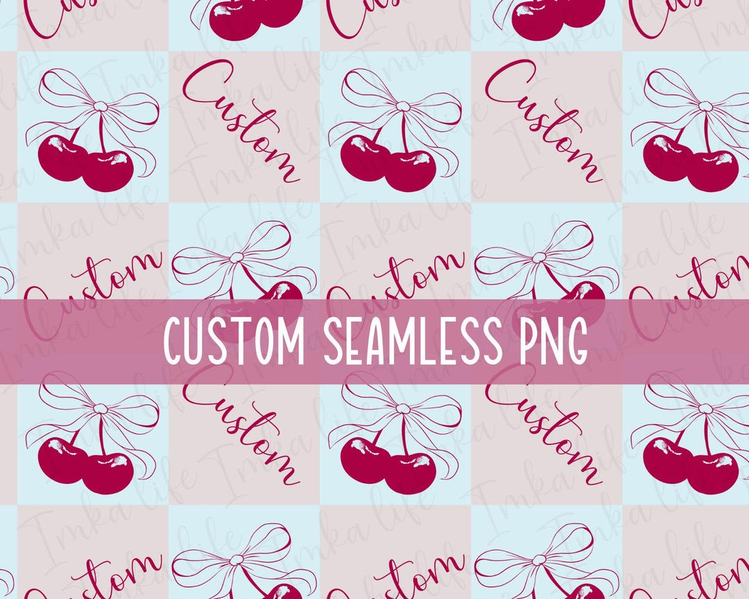 Seamless Cherry Bow Pattern Custom Checkered Girly Repeat Personalized ...