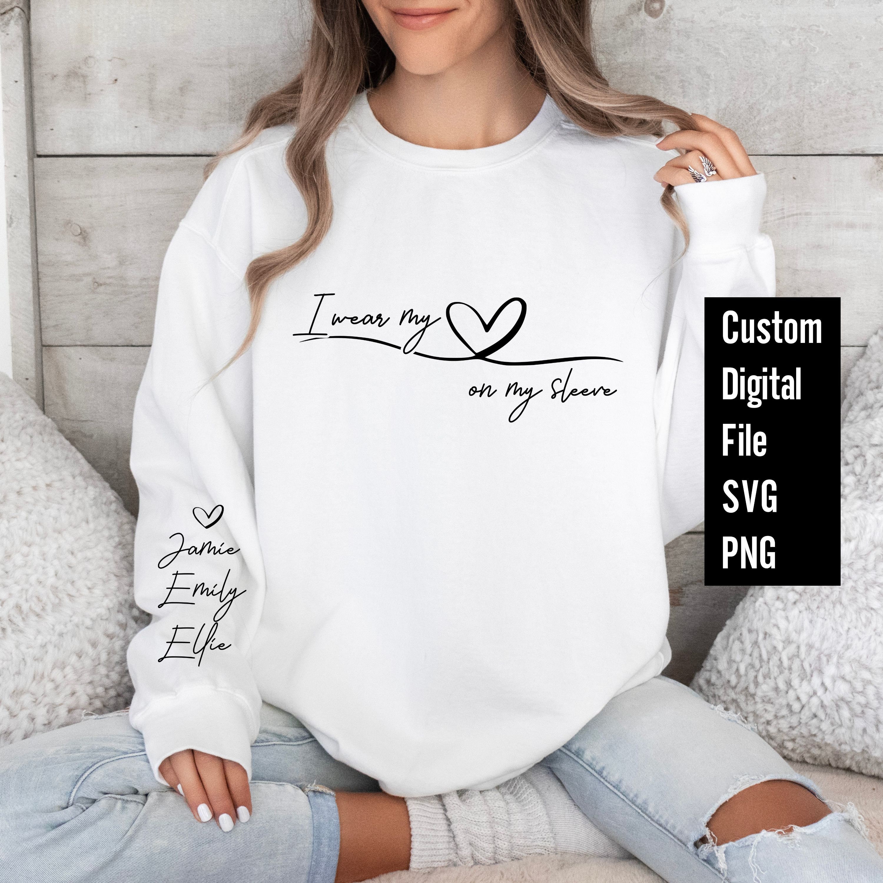 Customized I Wear My Heart on My Sleeve SVG Custom Love Heart Grandkids ...
