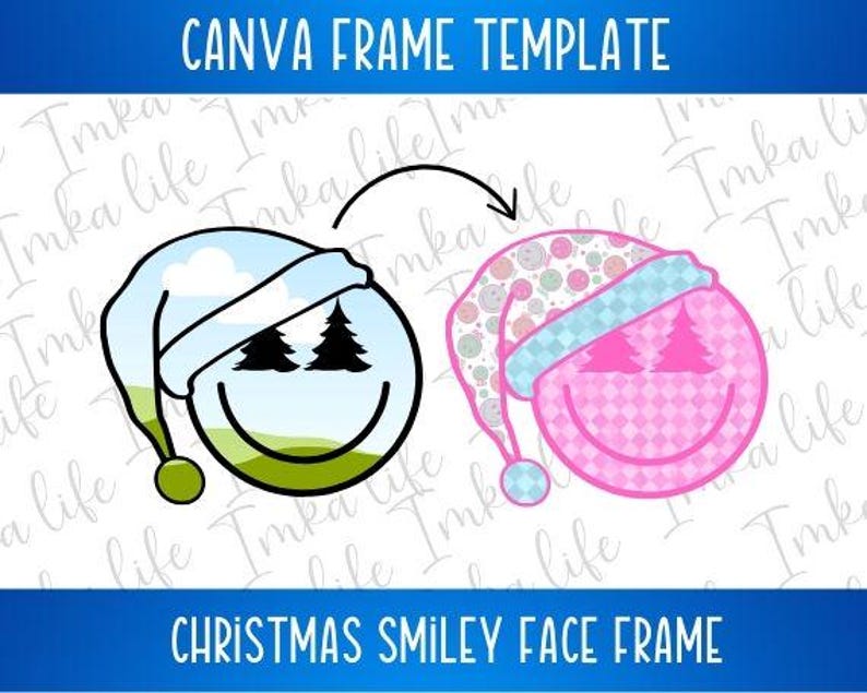 Smiley Face Canva Frame Customizable Christmas Frame Santa Hat ...