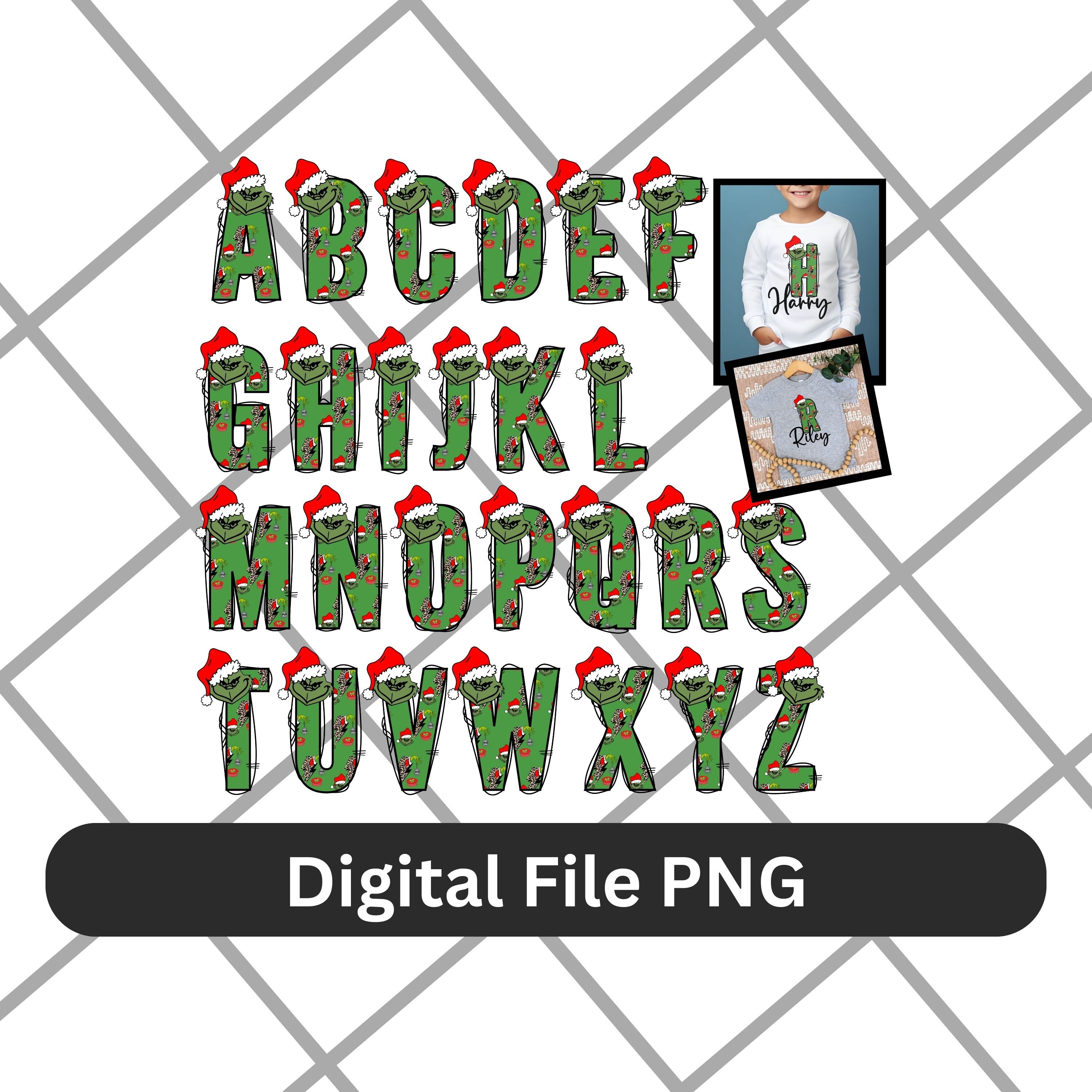 Grinch Alphabet Name Letters Png Personalized Doodle ABC Christmas Png ...
