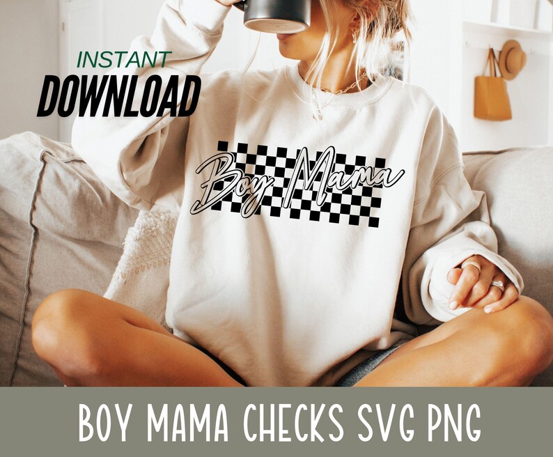 Retro Boy Mama Checkers SVG PNG Checkered Mom Design Mom of Boys ...