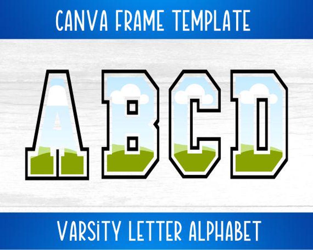 Varsity Alphabet Canva Frame Letters Numbers Template Drag and Drop ...