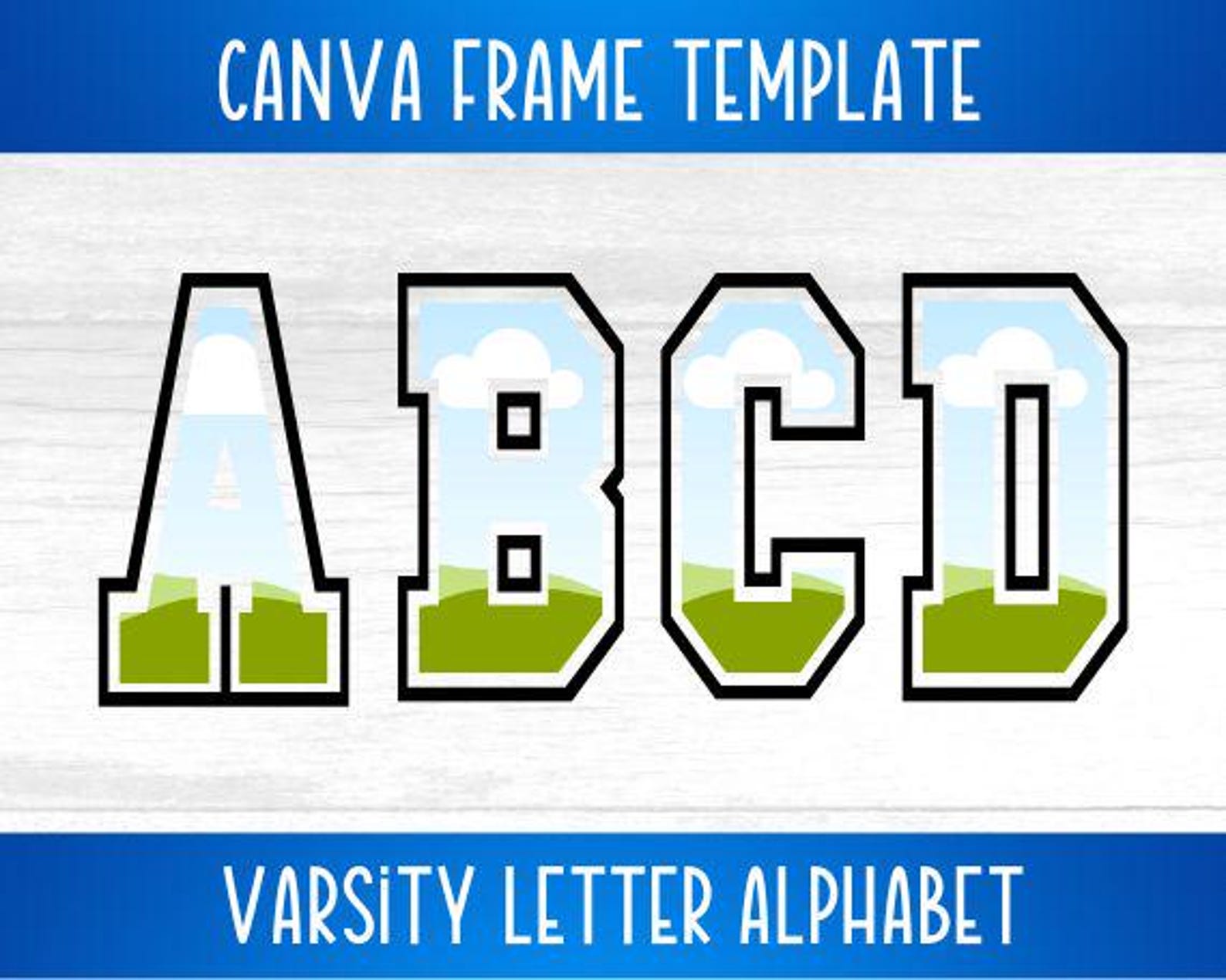 Varsity Alphabet Canva Frame Letters Numbers Template Drag and Drop ...