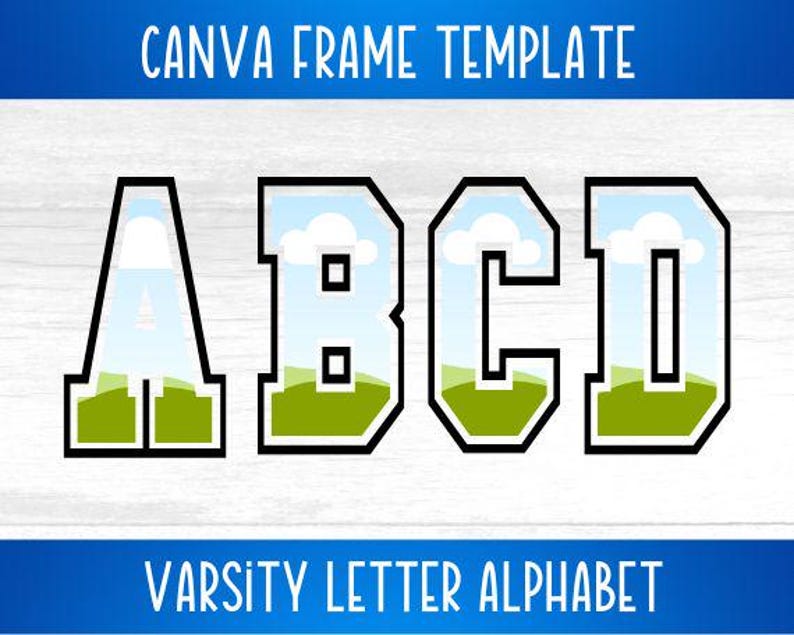 Varsity Alphabet Canva Frame Letters Numbers Template Drag and Drop ...