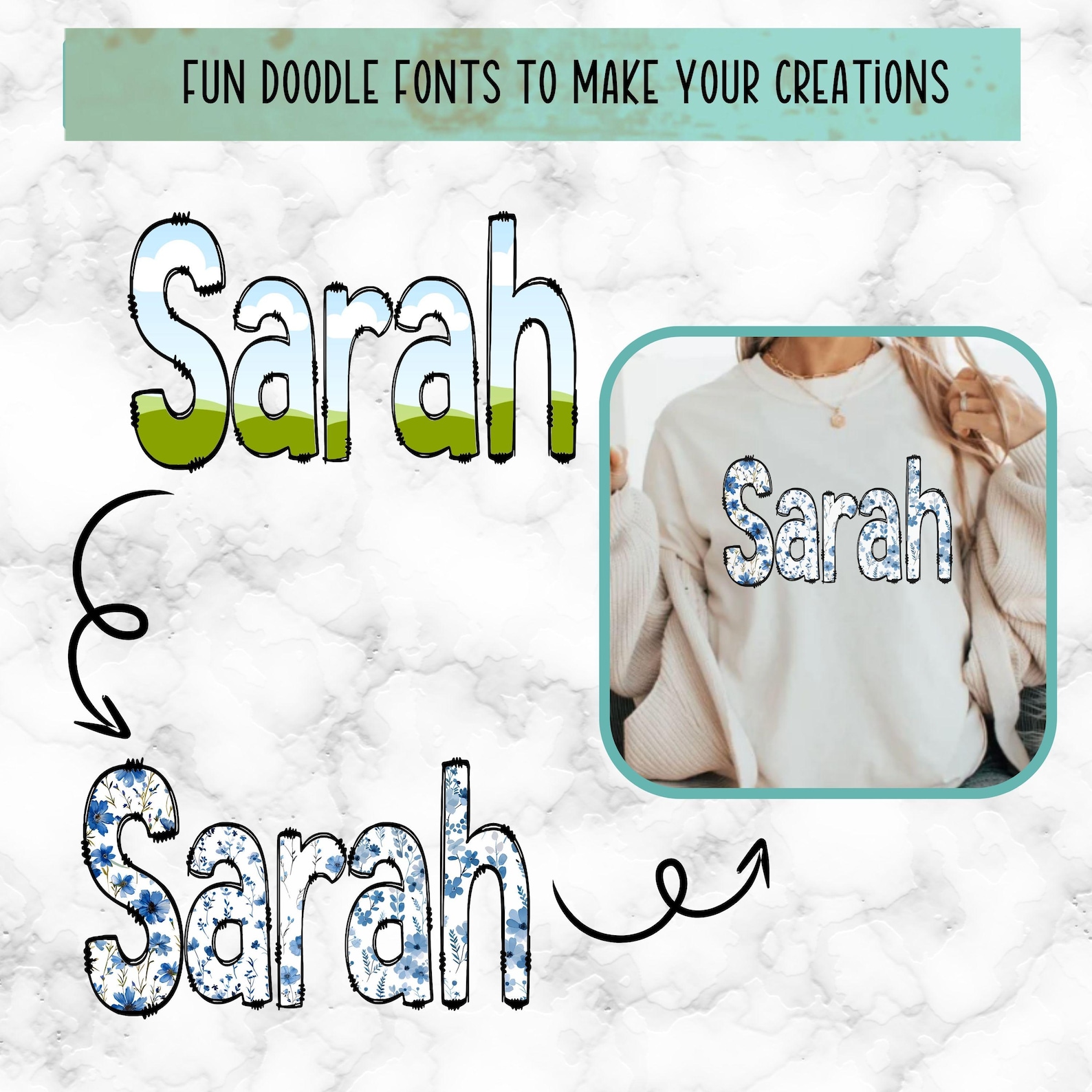 Alphabet Letters Canva Frame Doodle Font and Numbers Template Drag and ...