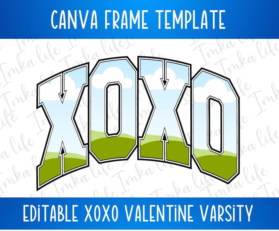XOXO Canva Frame Hearts Kisses Valentine Love Template Drag and Drop ...