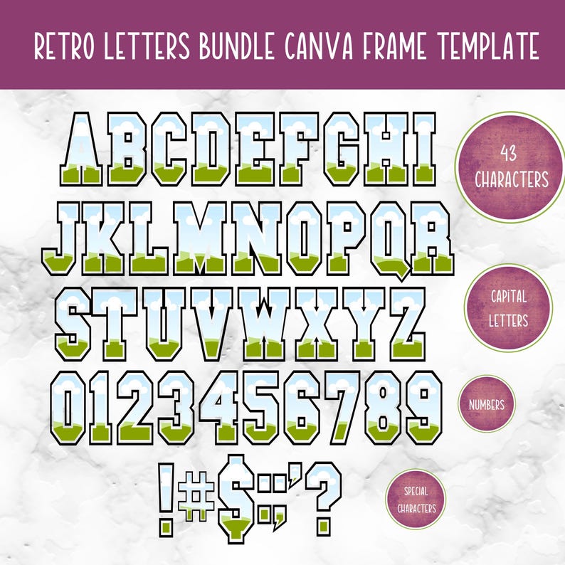 Varsity Alphabet Canva Frame Letters Numbers Template Drag and Drop ...