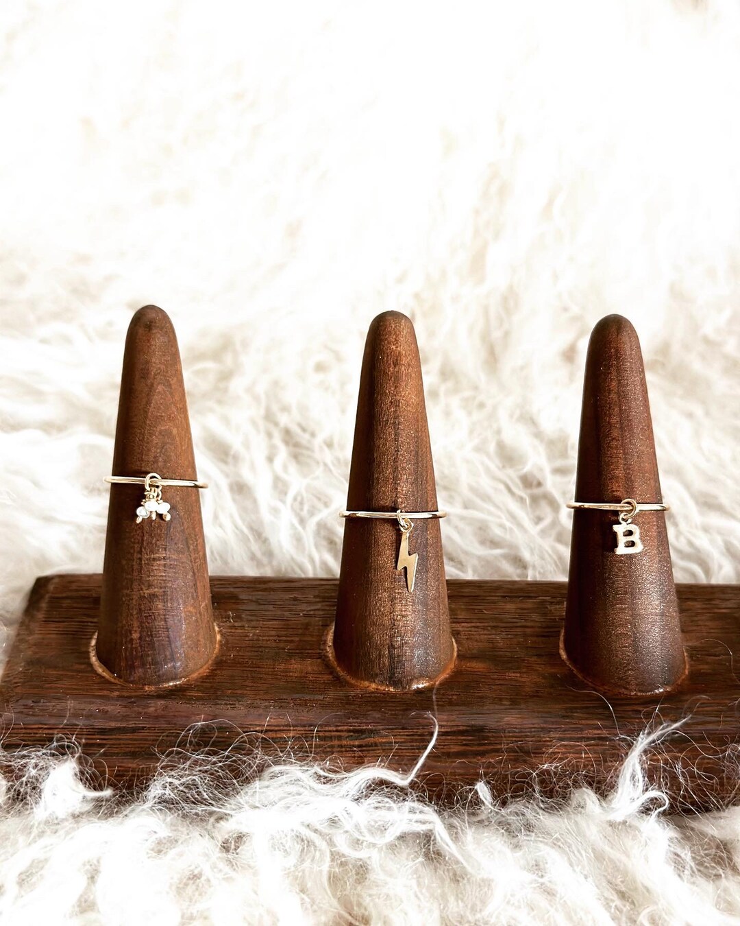 Gold Charm Ring: Pearls ~ Lightning Bolt ~ Initials ~ Alphabet Charm ...