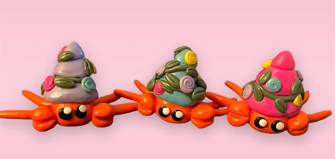 Round Floral Inlay Misfit Hermit Crabs - Polymer Clay - Sculptures ...