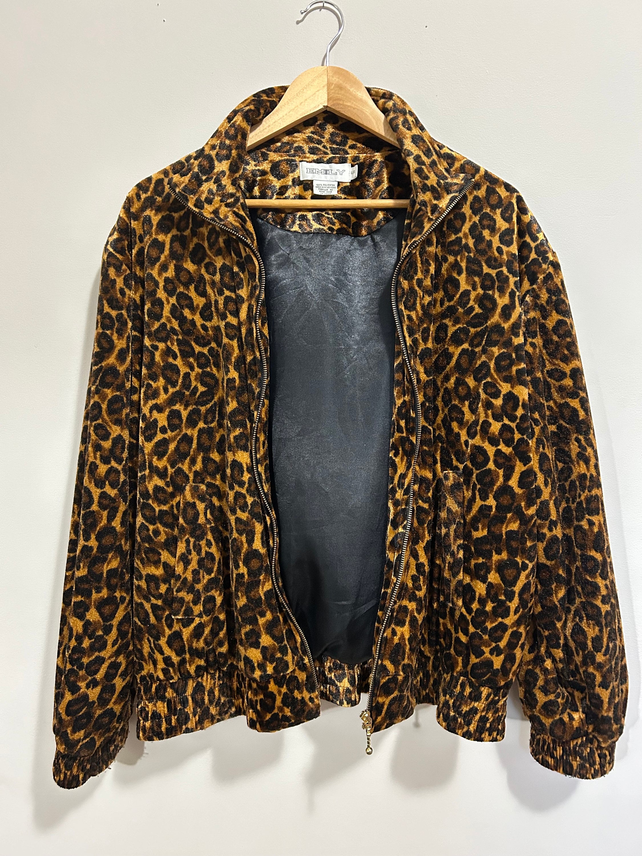 Vintage Velour Leopard Print Jacket 90s Size L - Etsy