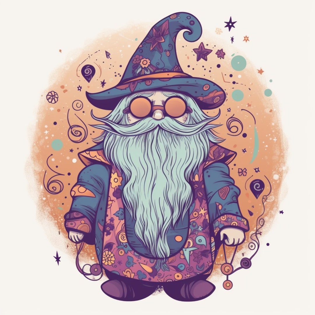 Cute Hippy Wizard Art | Home Décor Wall Art | Boho Style Digital Wall ...