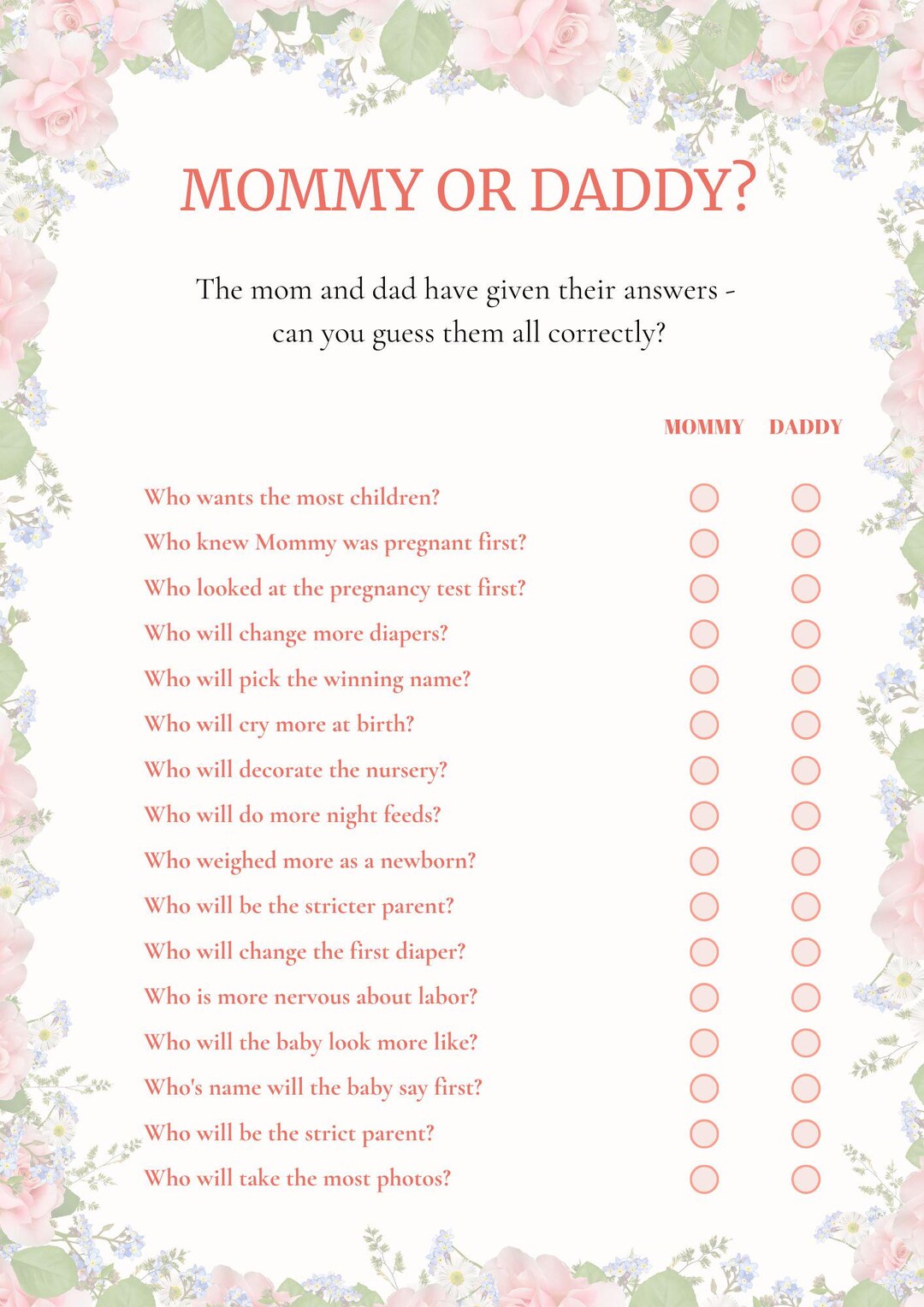 Guess Who? Baby Shower Questionnaire - Etsy