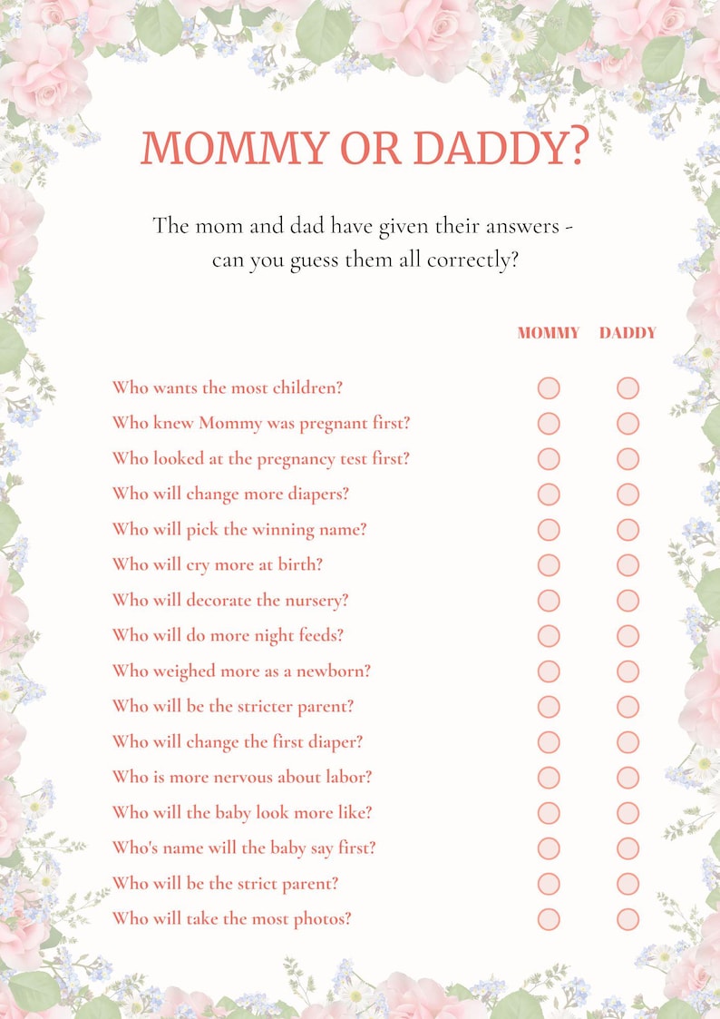 Guess Who? Baby Shower Questionnaire - Etsy