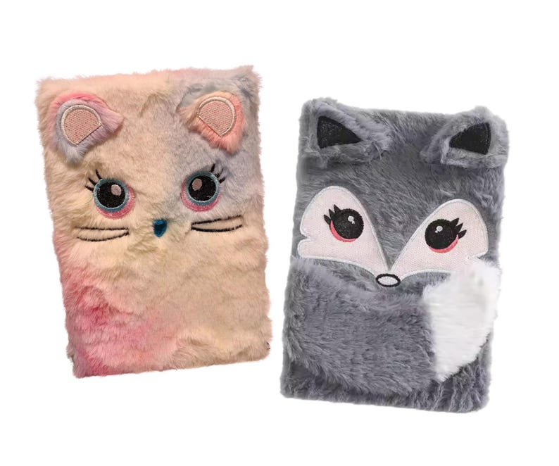 Fluffy Animal Journal Gift Set: Faux Fur Notebook, Keychain & Beaded ...