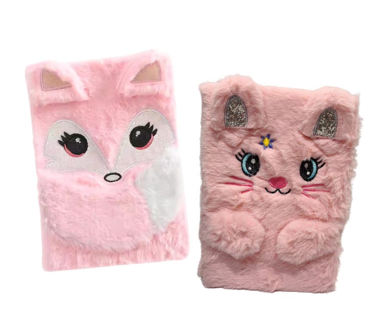 Fluffy Animal Journal Gift Set: Faux Fur Notebook, Keychain & Beaded ...