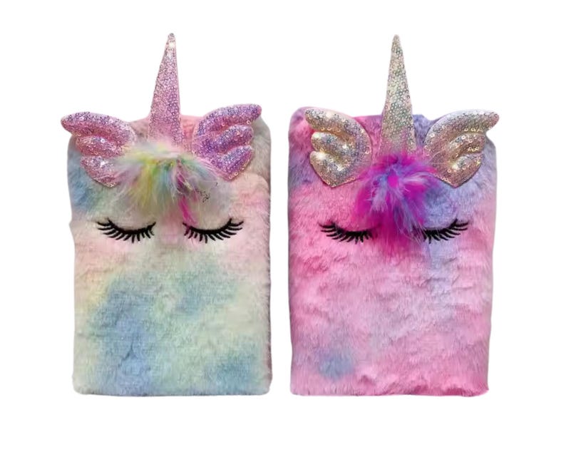 Fluffy Animal Journal Gift Set: Faux Fur Notebook, Keychain & Beaded ...