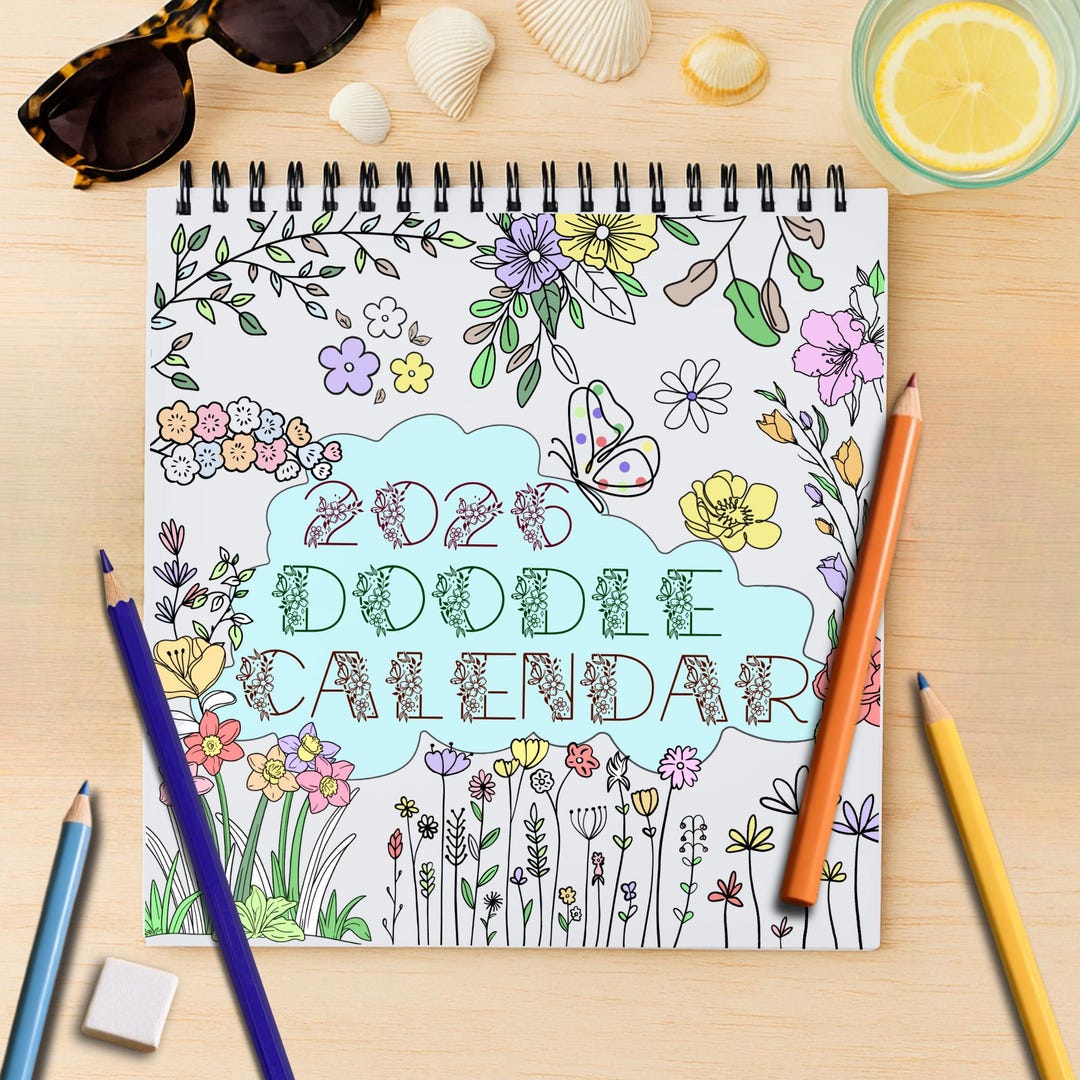 2026 Doodle Coloring Calendar: Spiral Bound Monthly Planner, Creative ...
