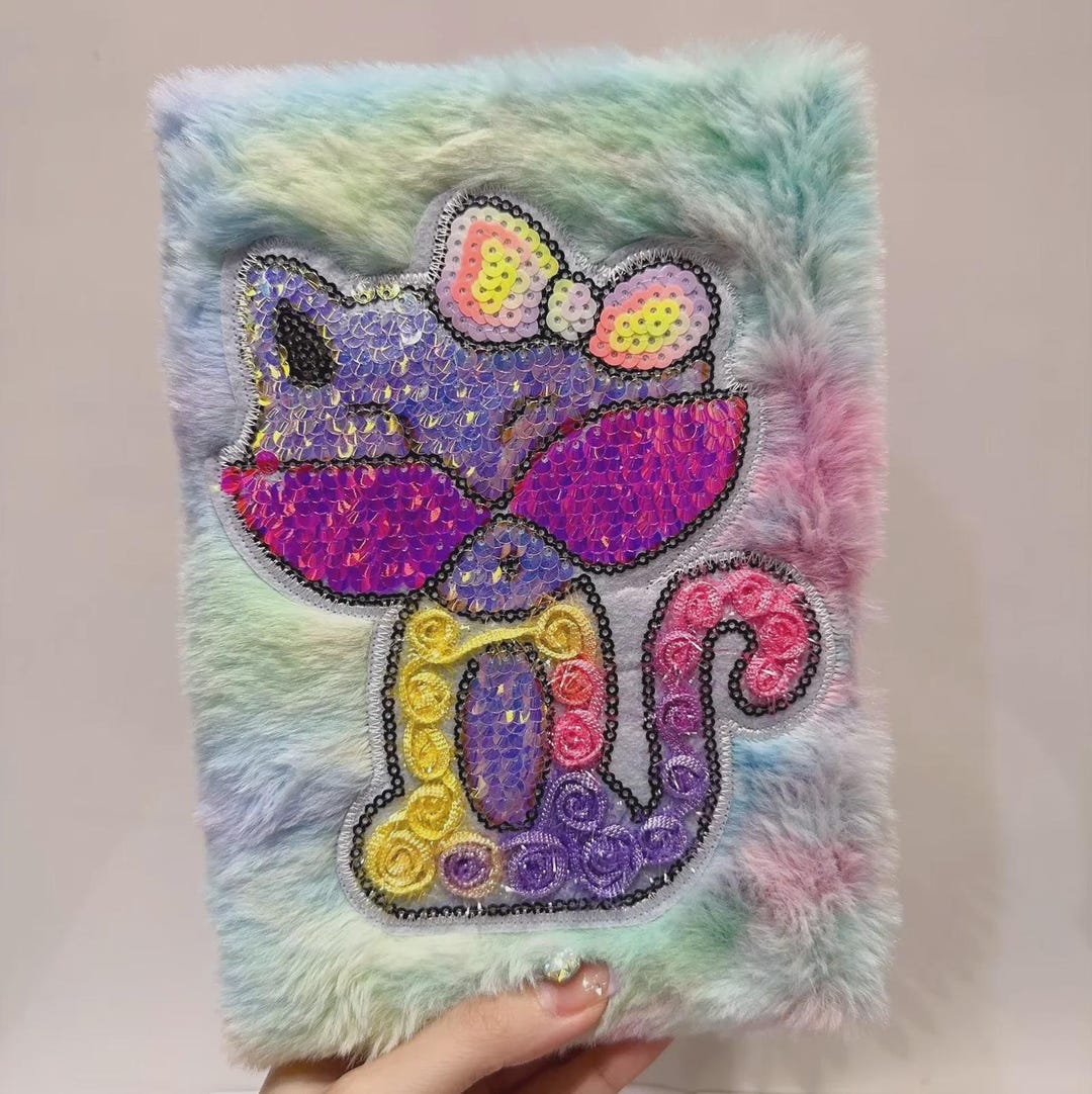 Fluffy Animal Journal Gift Set: Faux Fur Notebook, Keychain & Beaded ...