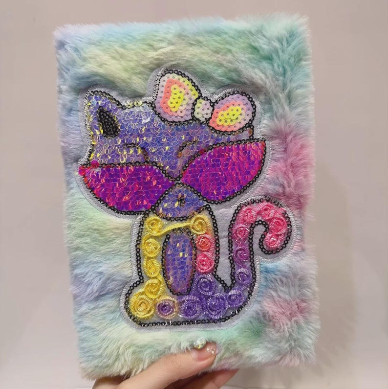 Fluffy Animal Journal Gift Set: Faux Fur Notebook, Keychain & Beaded ...