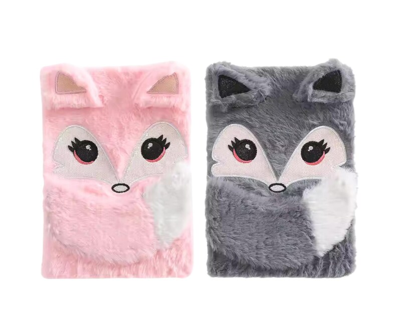 Fluffy Animal Journal Gift Set: Faux Fur Notebook, Keychain & Beaded ...