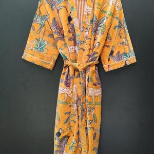 Green Jungle Print Velvet Kimono Robes Morning Tea Velvet Coat ...