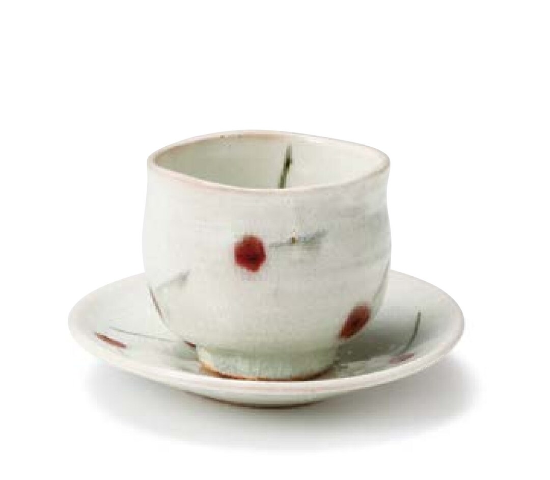 GLOBALPORCELAIN Japanese Ceramic Cup Set Red Flower 9.58.5cm SP3023103 ...