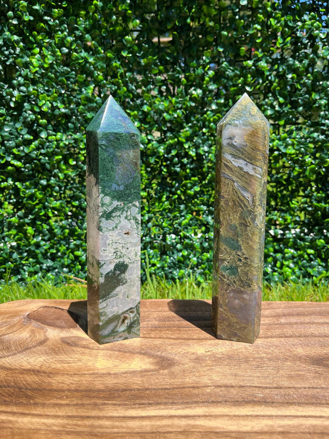 Large Natural Polished Moss Agate Towers - Etsy