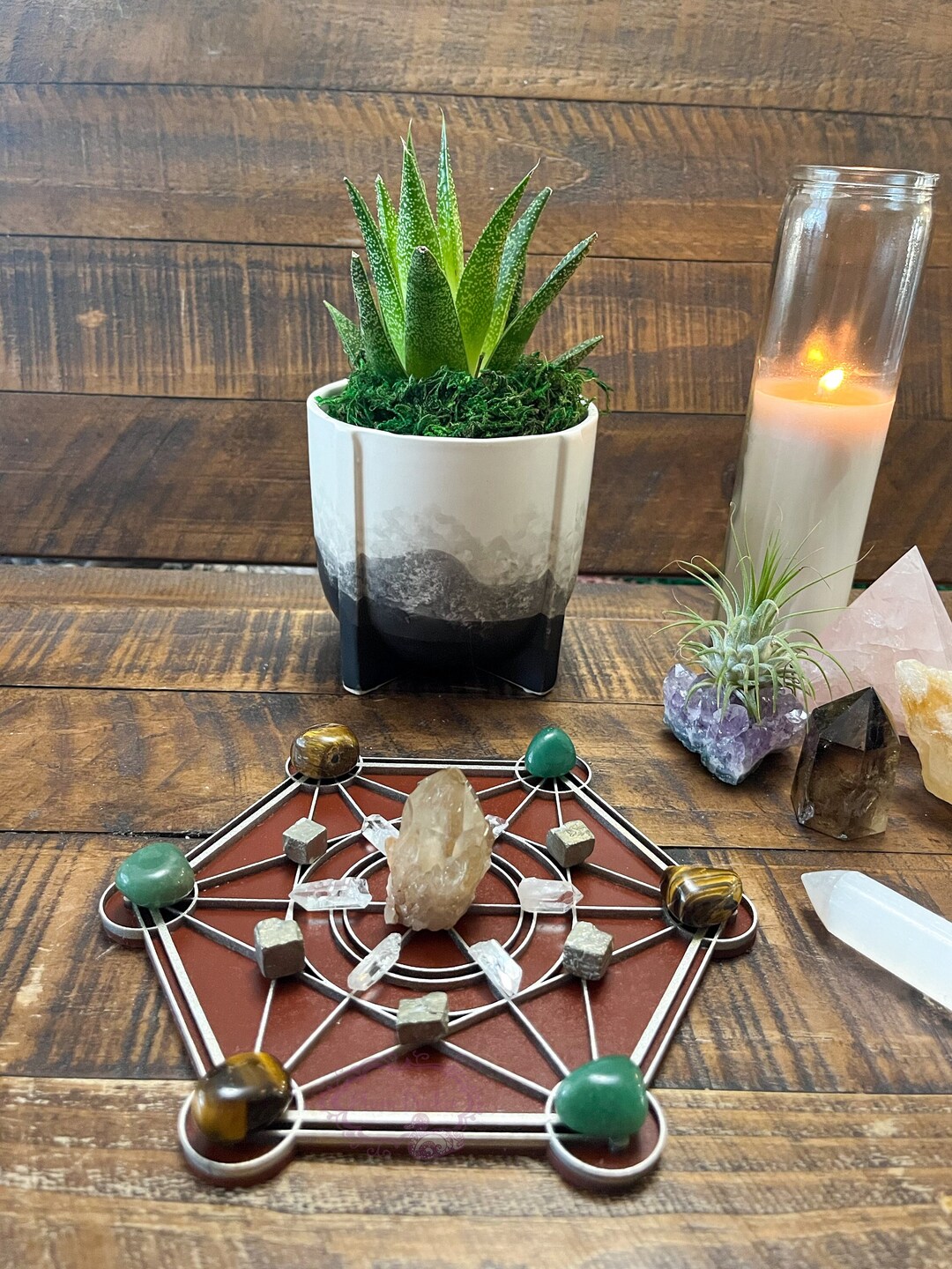 Handmade Sacred Geometry Crystal Grid Laser Cut 7.5 Inches Dark Red and ...