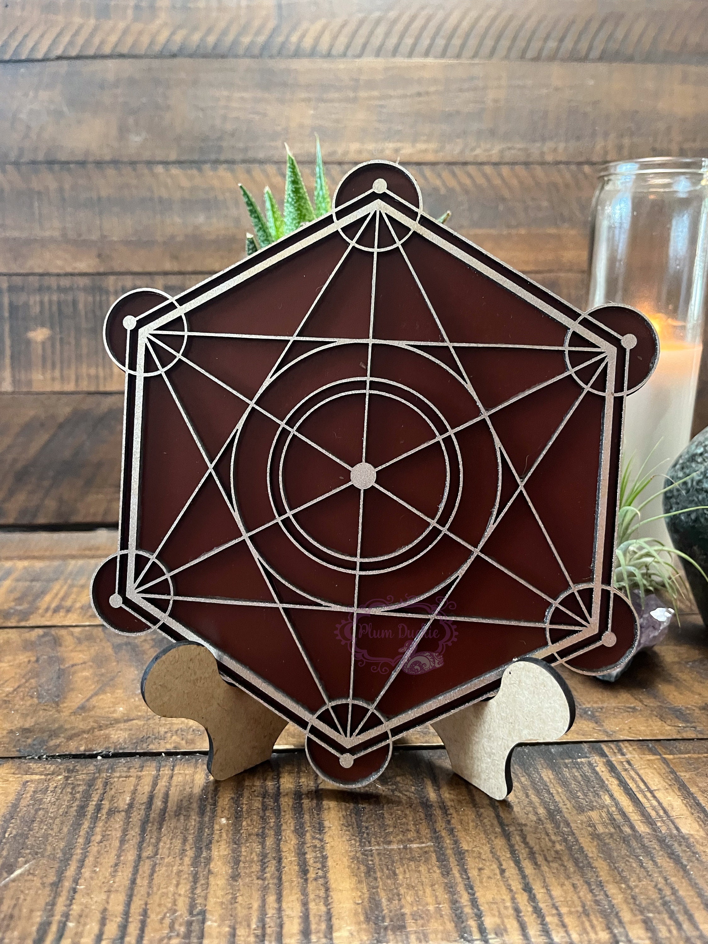 Handmade Sacred Geometry Crystal Grid Laser Cut 7.5 Inches Dark Red and ...