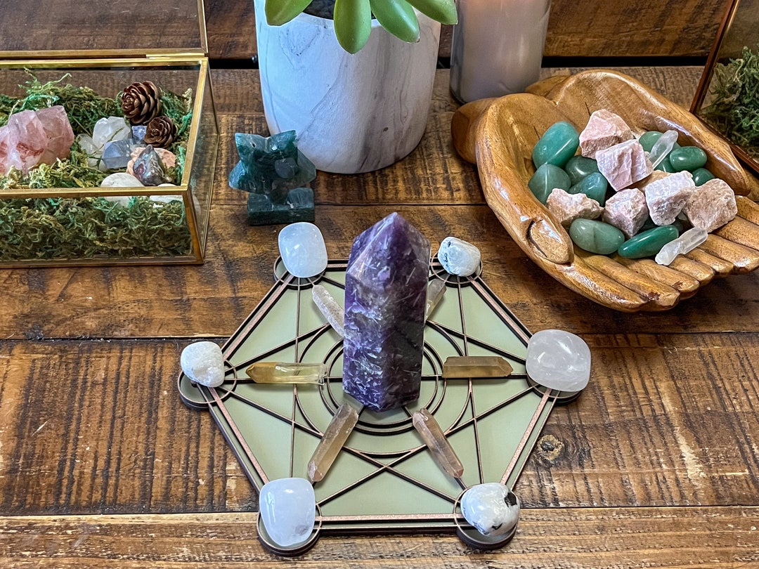 Handmade Sacred Geometry Crystal Grid Laser Cut 7.5 Inches Sage Green ...