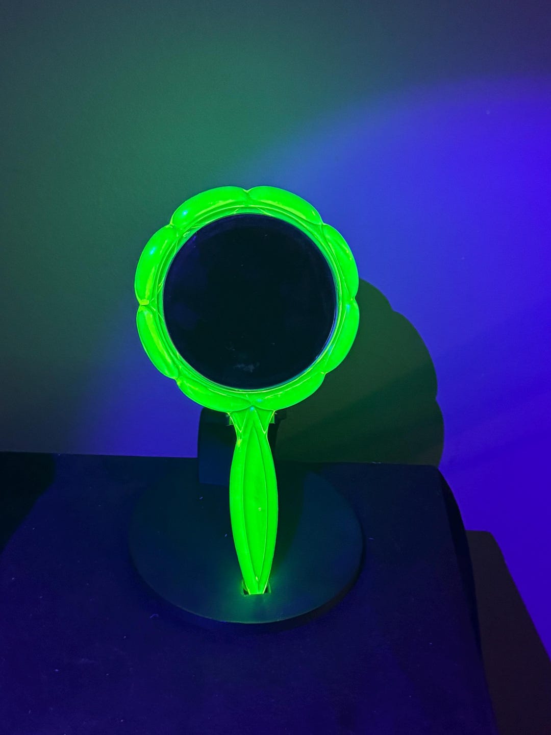 Uranium Glass Vaseline Glass Boyd Mirror With Custom Stand - Etsy