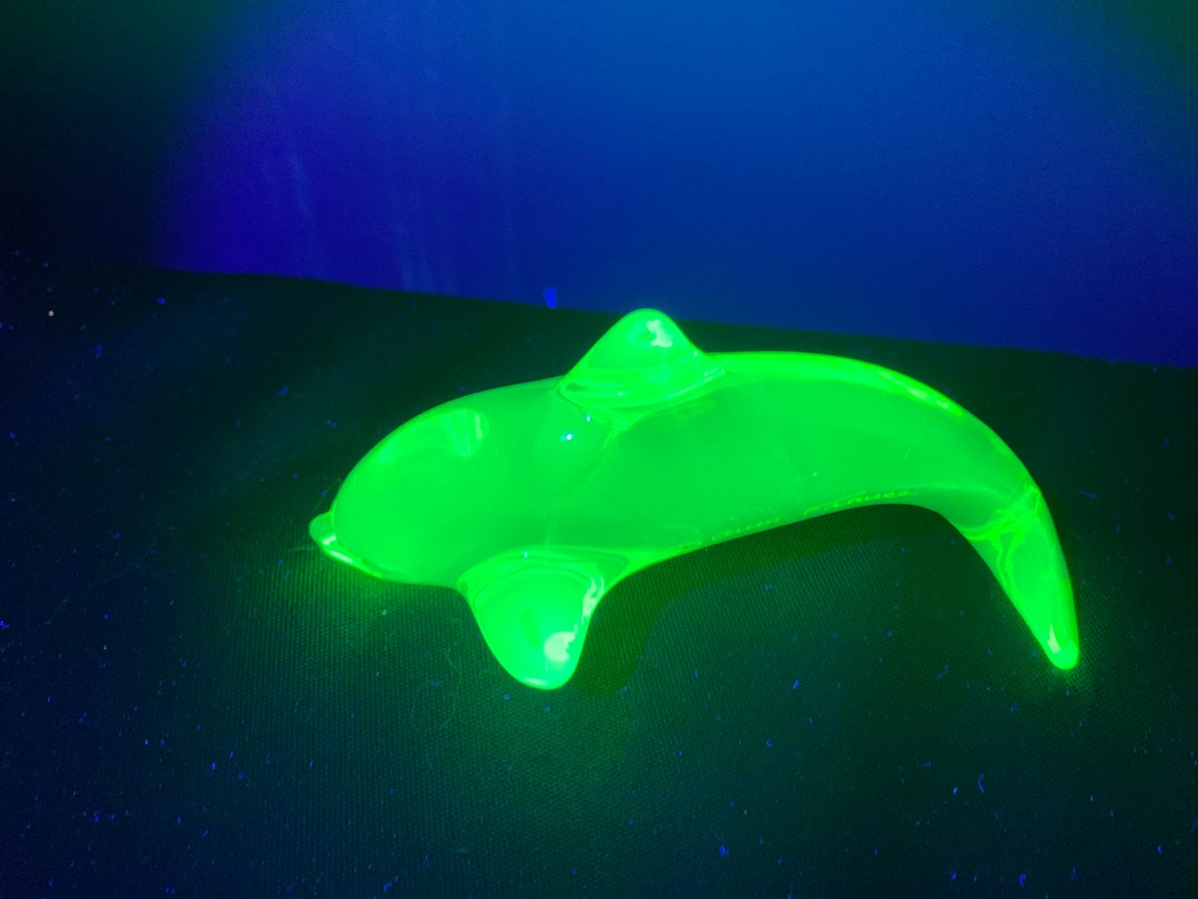 Vaseline Uranium Glass Daum France Dolphin Figure Sculpture Signed - Etsy