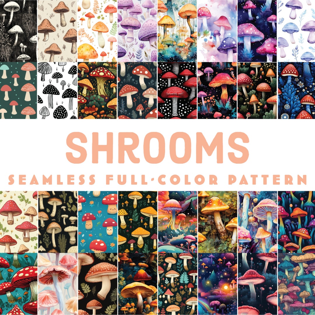 Shrooms Digital Paper | (32) Seamless Full-color Pattern Designs - Etsy