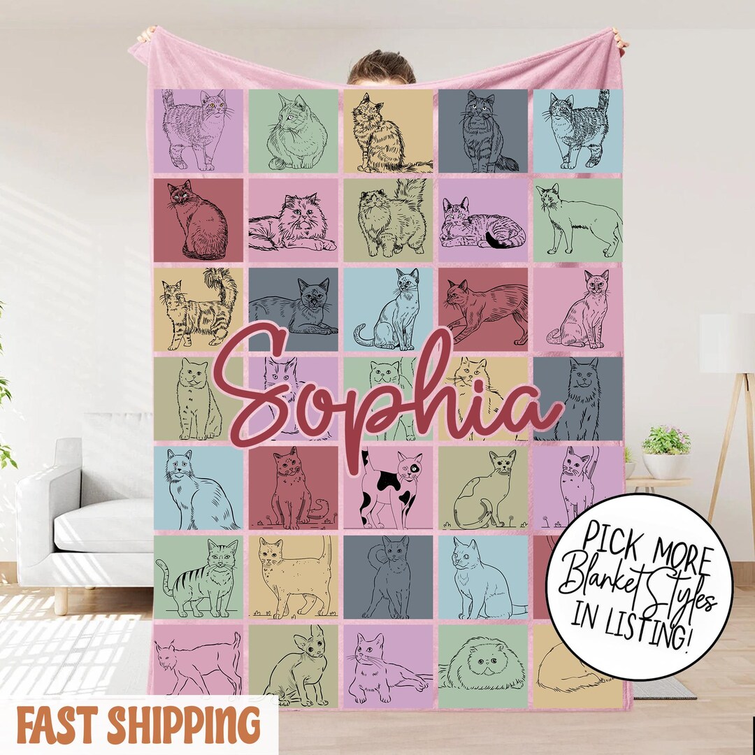 Personalized Cat Blanket With Name Blanket, Personalized Cat Blanket ...