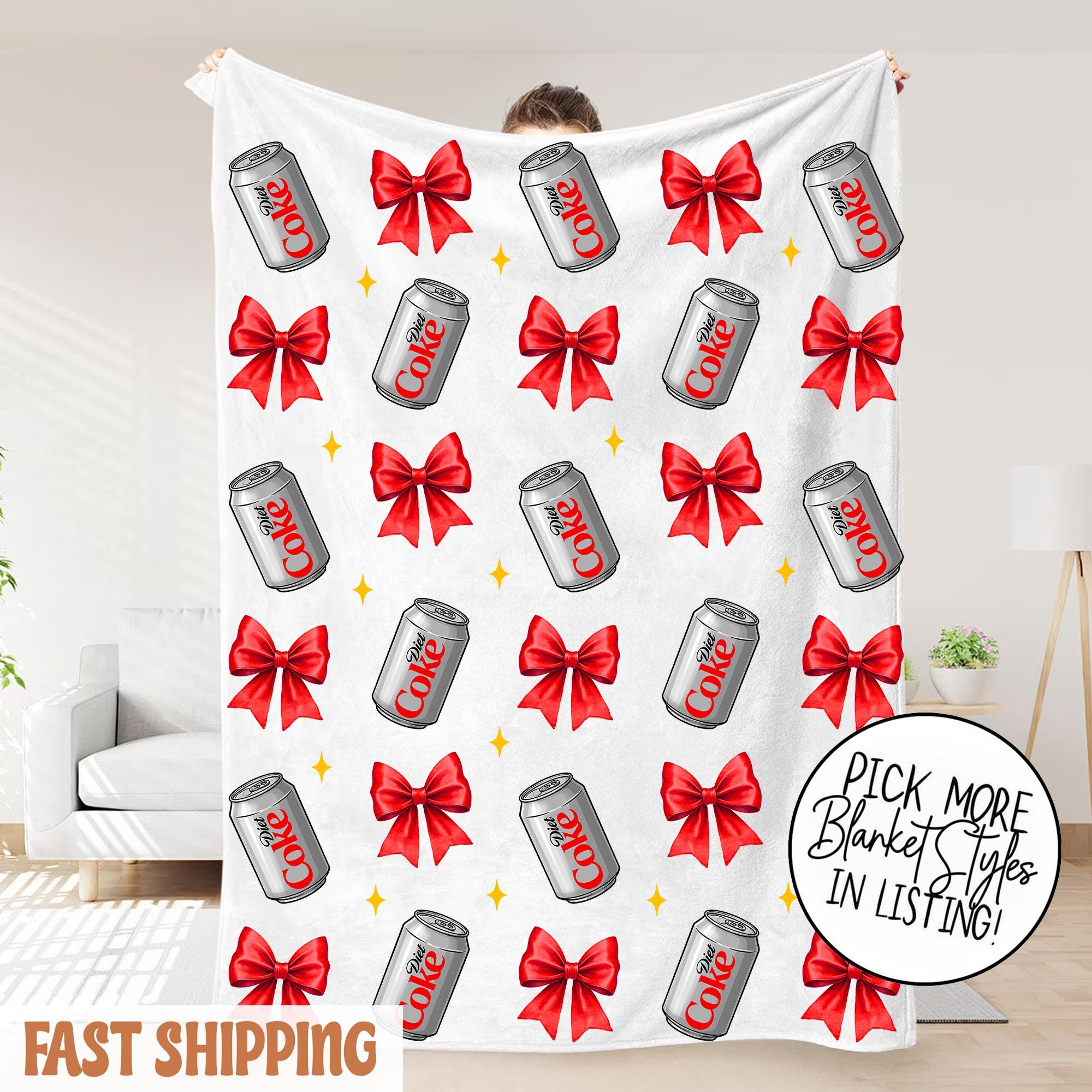 Coquette Bow Diet Coke Blanket, Girly Bow Drink Soft Fleece Blanket ...