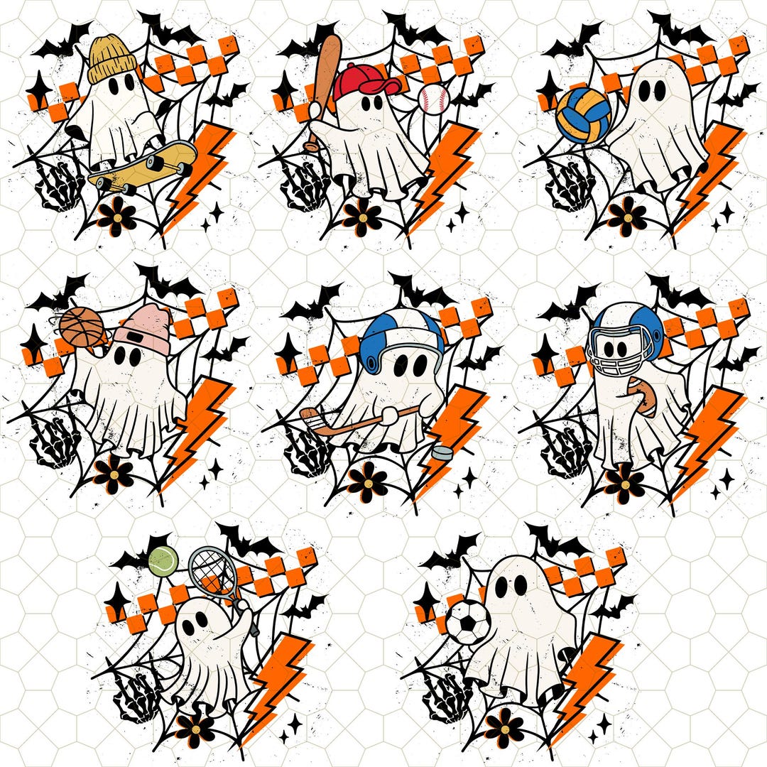 Cute Ghost Playing Baseball Bundle Png, Retro Halloween Png, Vintage ...