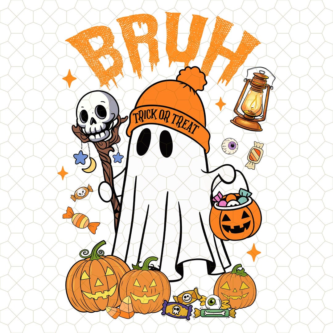 Bruh Spooky Halloween Trick or Treat Png, Halloween Png, Cute Ghost ...