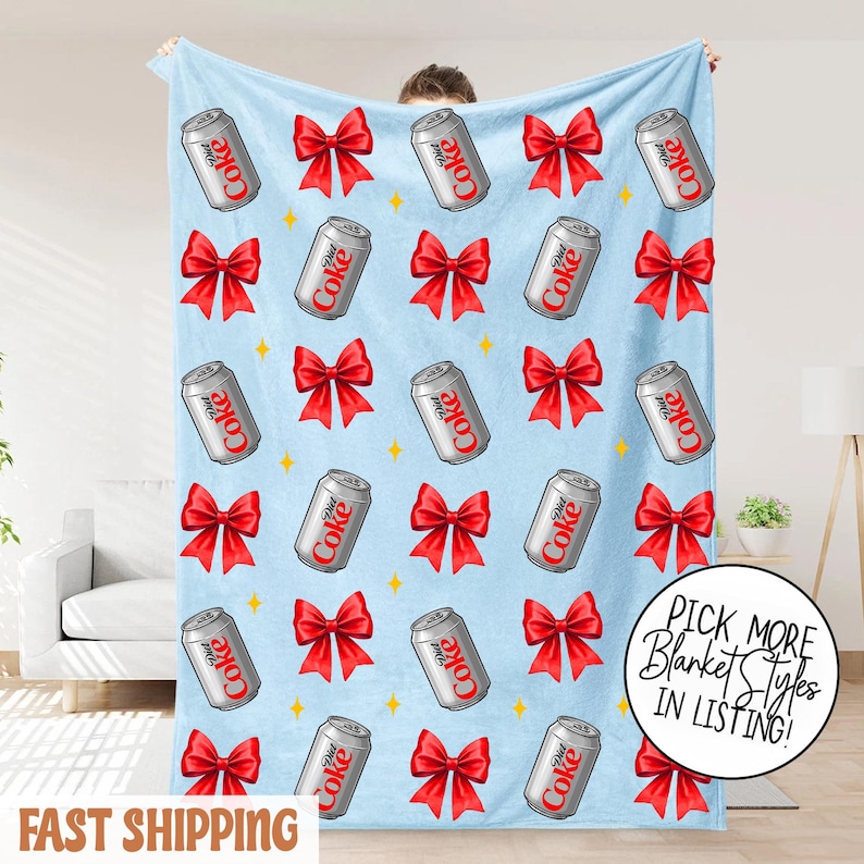 Coquette Bow Diet Coke Blanket, Girly Bow Drink Soft Fleece Blanket ...