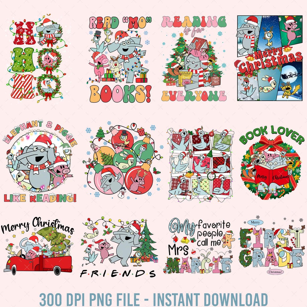Merry Christmas Elephant and Piggie PNG Bundle, Elephant Piggie Png ...